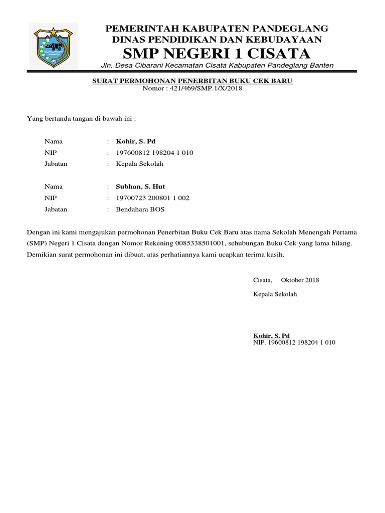 Surat Permohonan Cek Baru | PDF Surat Permohonan Cek Baru | PDF