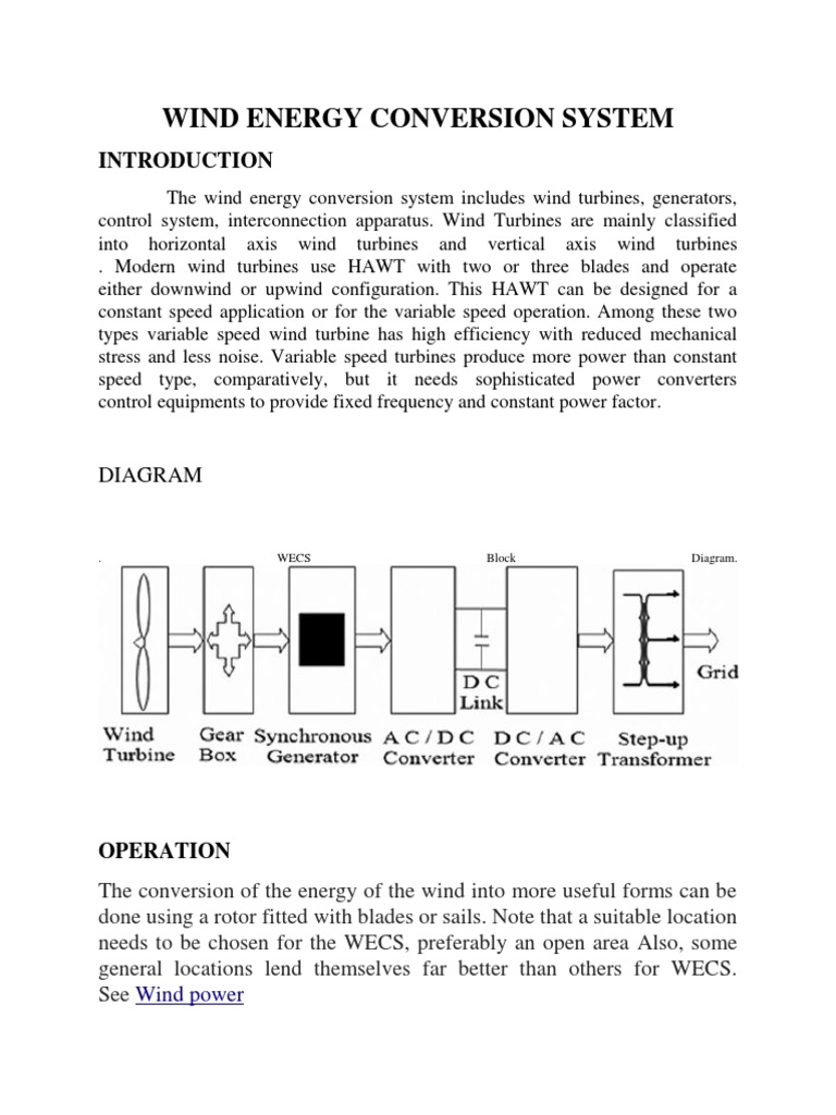 Wind Energy Conversion System: Diagram | PDF