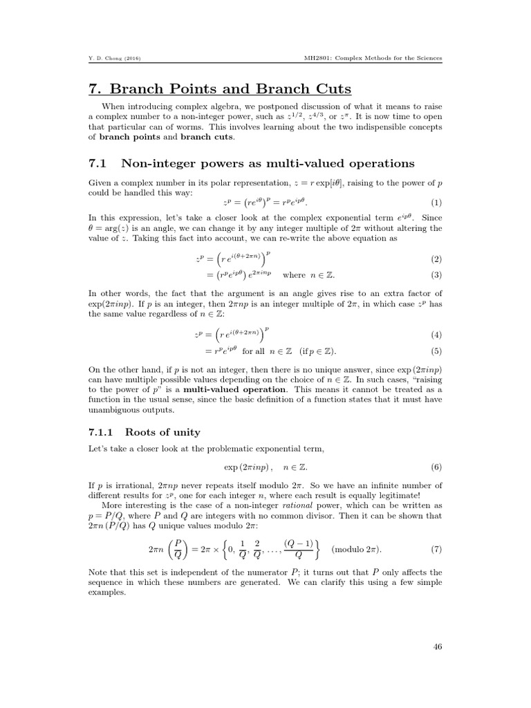 07 Branch Cuts | PDF | Complex Number | Exponential Function