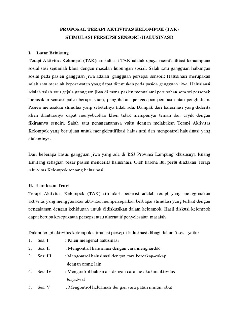 Contoh Proposal Terapi Aktivitas Kelompok Halusinasi | PDF