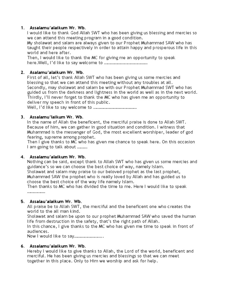 Islamic Opening Speech Examples | PDF | Muhammad | Blessing