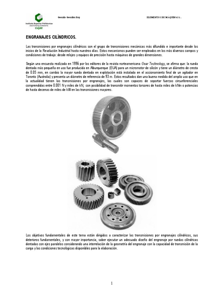 Apuntes Engranajes Cilíndricos | PDF | Engranaje | Ingeniería mecánica