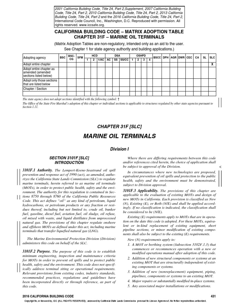 California Building Code - Matrix Adoption Table Chapter 31F - Marine ...