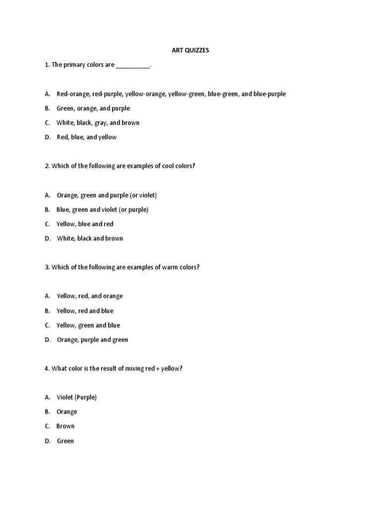 Art Quizzes | PDF | Perspective (Graphical) | Composition (Visual Arts)