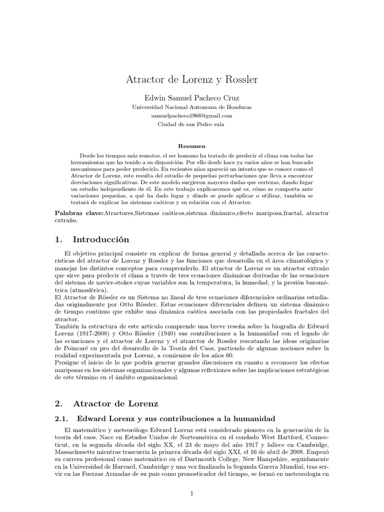 Atarctor de Lorenz y Rossler | PDF | Teoría del caos | Atractor