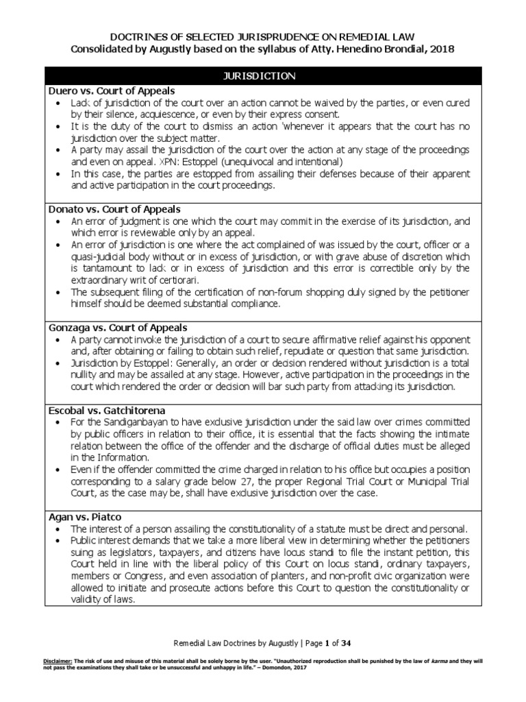 Remedial Law Review 1 (Civil Procedure Only) - Doctrines of Cases ...