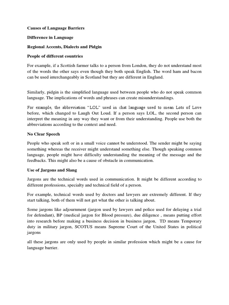 Causes of Language Barriers | PDF | Jargon | Vocabulary