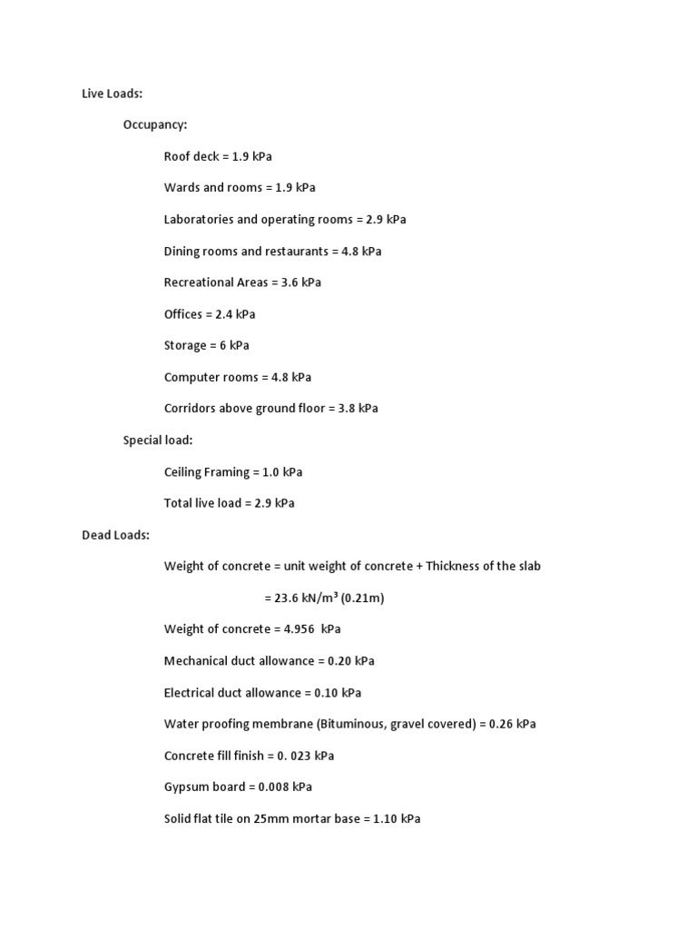 Live and Dead Load Specifications for Second Floor of Building with 11 ...