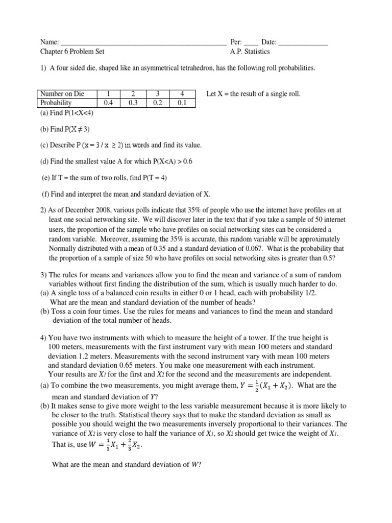 Ch6 Problem Set | PDF | Variance | Standard Deviation