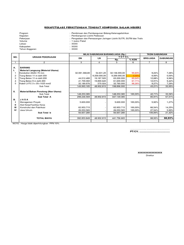 Contoh Perhitungan TKDN | PDF