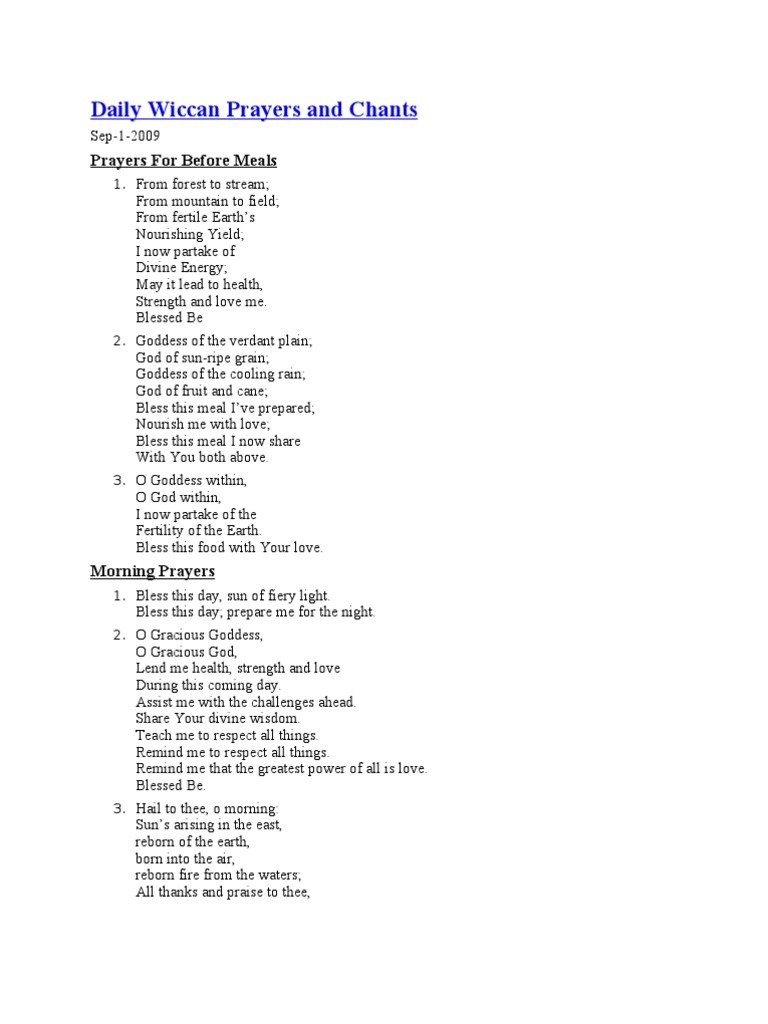 Daily Wiccan Prayers and Chants | PDF | Wicca | Goddess