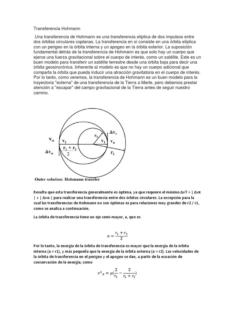 Transferencia Hohmann | PDF | Unidad Astronómica | Orbita
