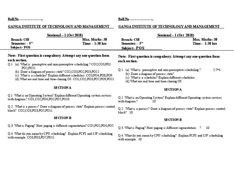 Operating System Question Paper | PDF | Scheduling (Computing) | Concurrency (Computer Science)