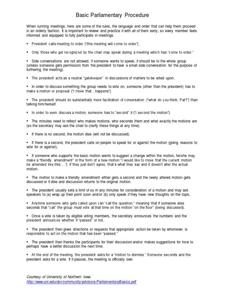 Essential Parliamentary Procedures Guide | PDF | Government ...