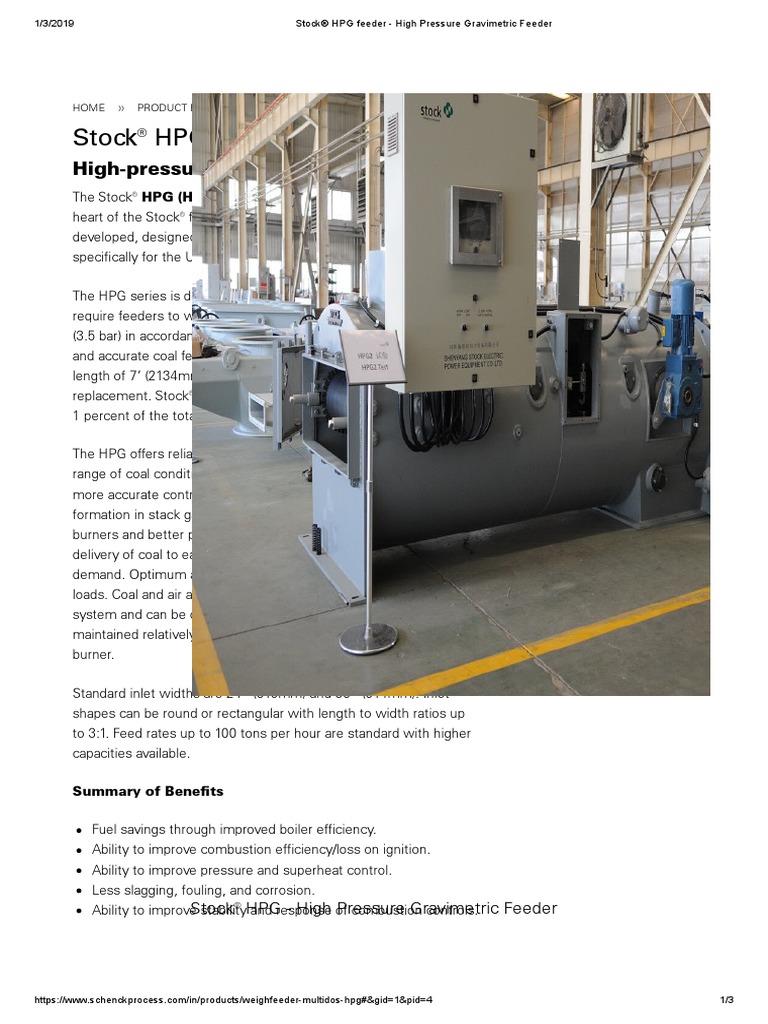 Stock® HPG Feeder - High Pressure Gravimetric Feeder | PDF | Boiler | Coal