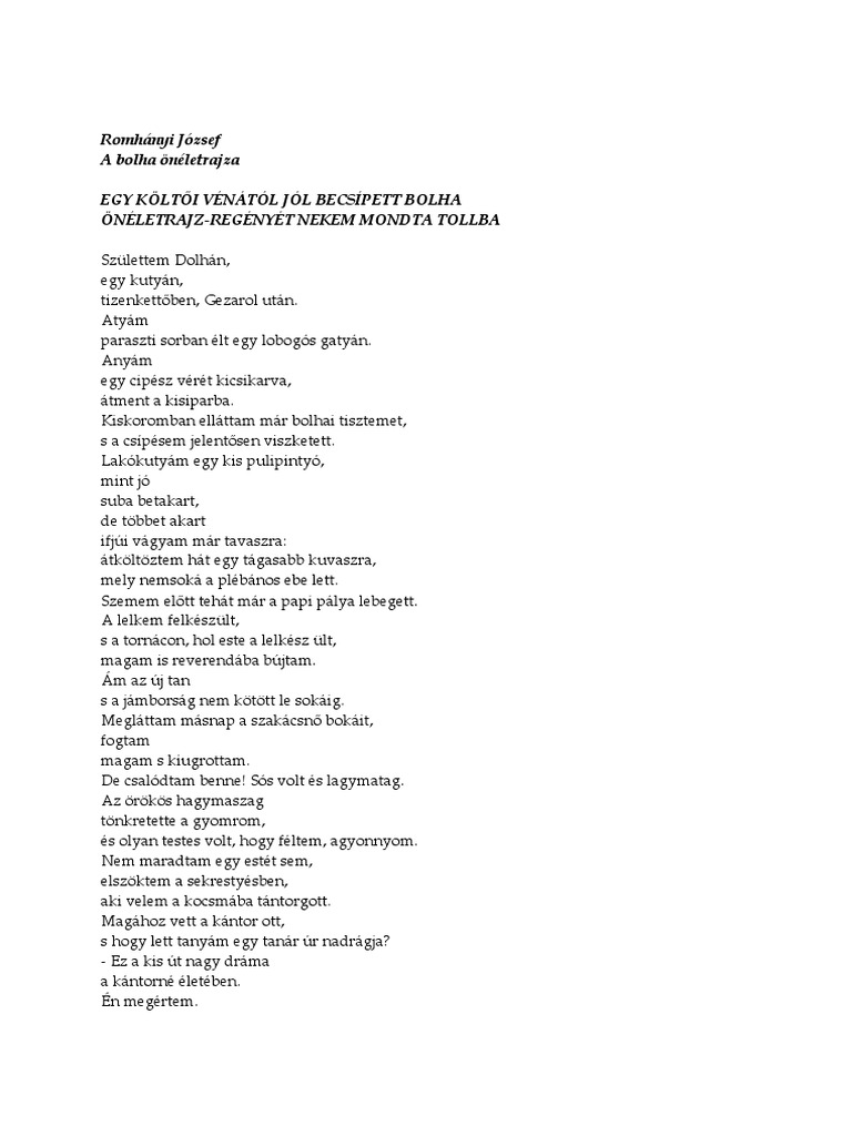 Romhányi József - A Bolha Önéletrajza | PDF