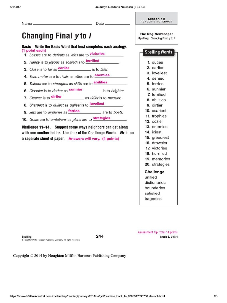 Lesson 18 Spelling Model Answer | PDF