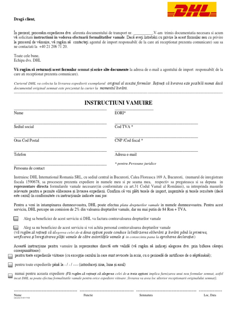 Imputernicire de Reprezentare Directa in Vama | PDF