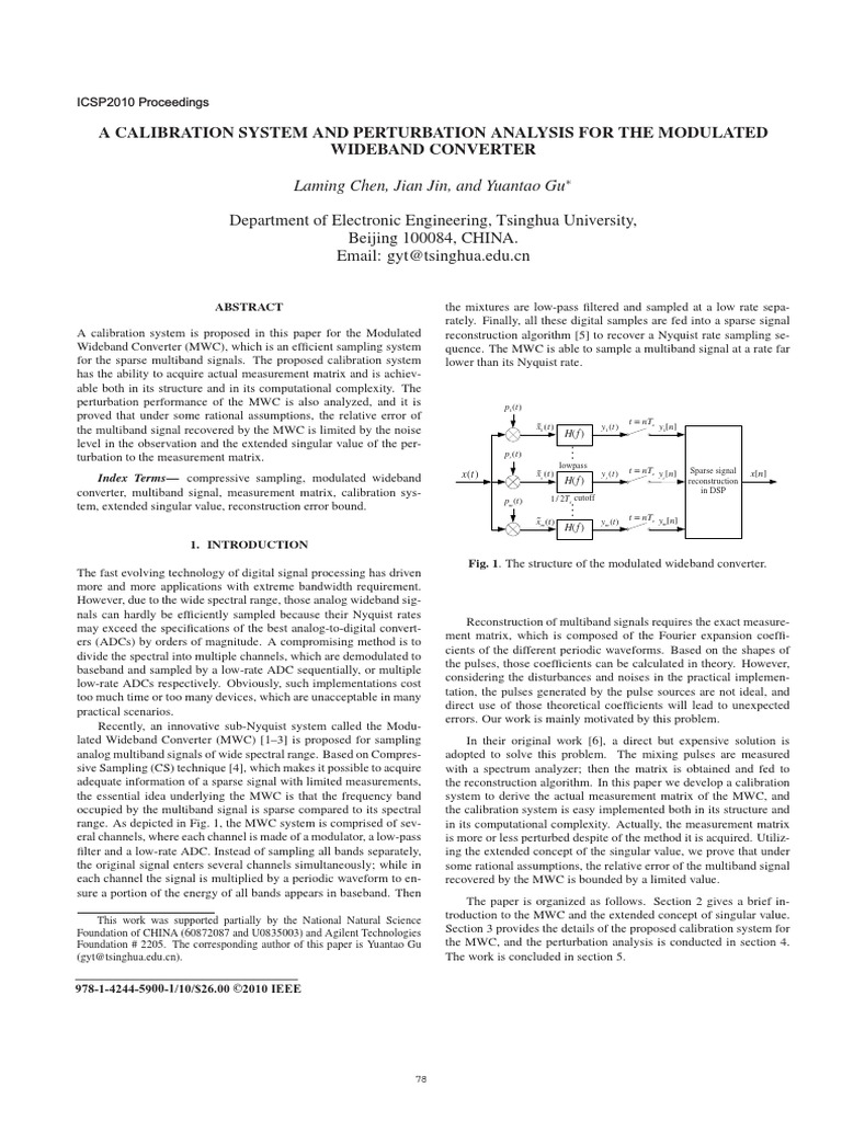 A Calibration System and Perturbation Analysis For The Modulated Wideband Converter | PDF ...