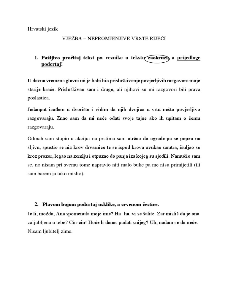 Nepromjenjive Vrste Riječi - Vježba | PDF