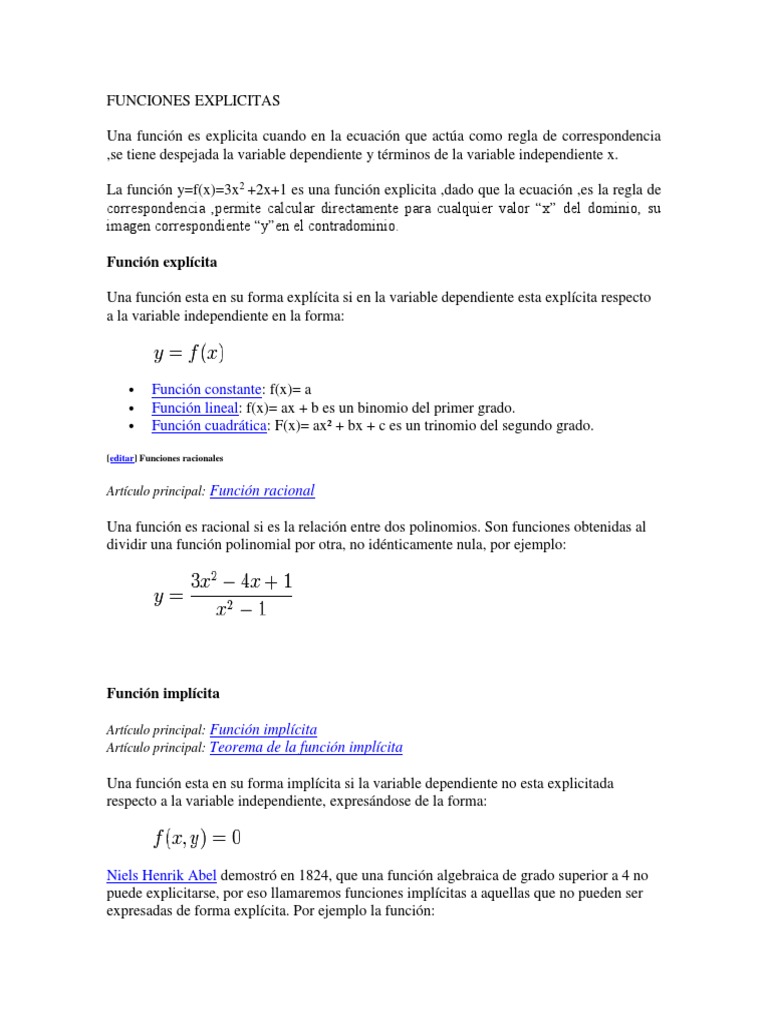 Funciones Explícitas: Definición y Ejemplos | PDF | Linealidad ...