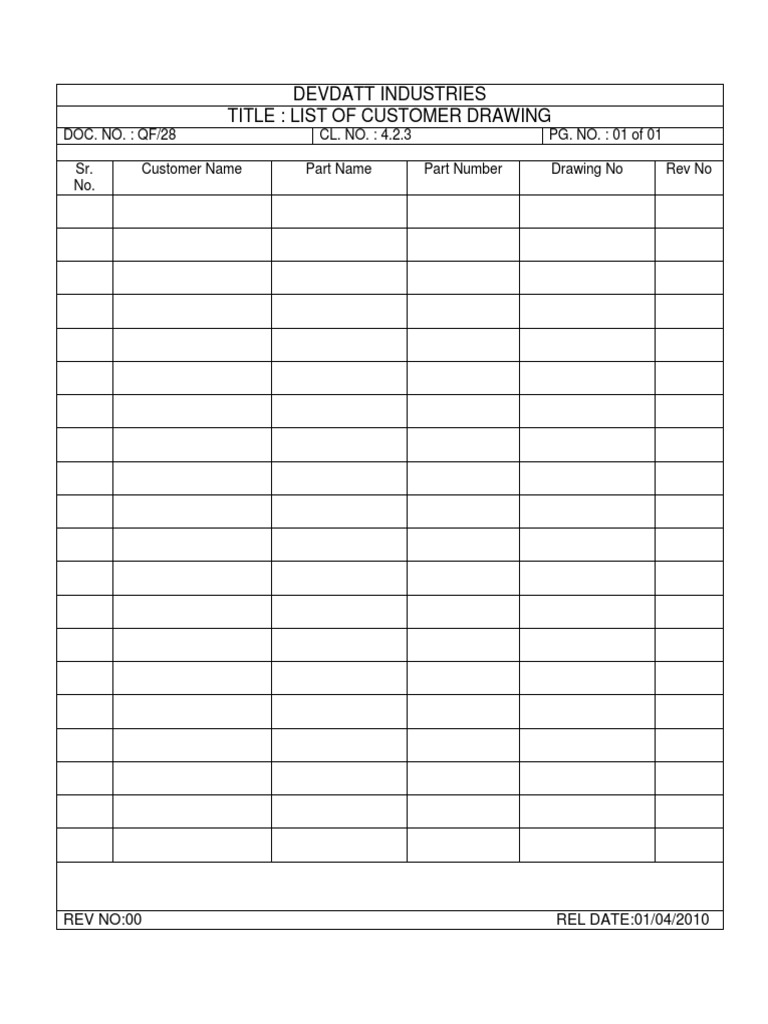 Devdatt Industries Title: List of Customer Drawing | PDF