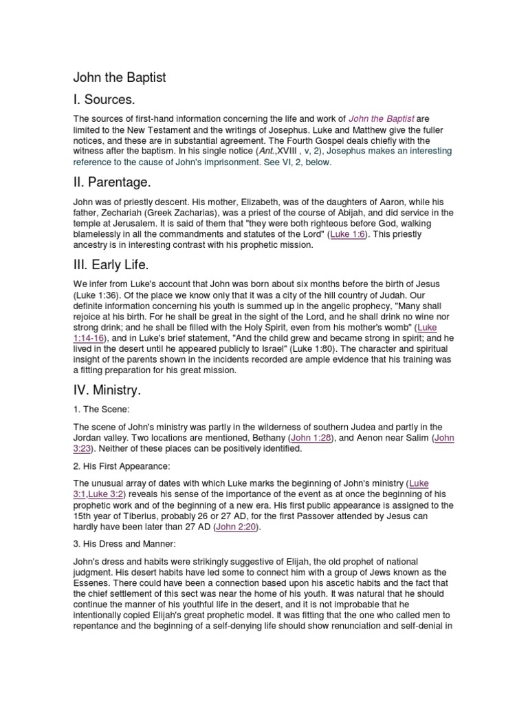 John The Baptist I. Sources | PDF | John The Baptist | Christianity
