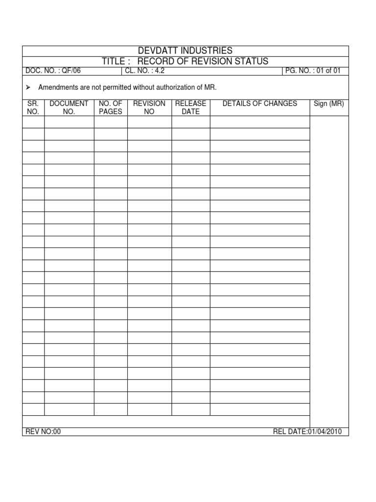 Record of Revision Status | PDF
