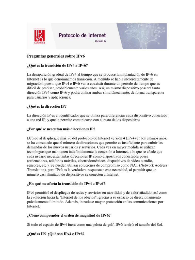 Preguntas Generales Sobre IPv6 | Descargar gratis PDF | Yo Pv6 | Protocolos de internet