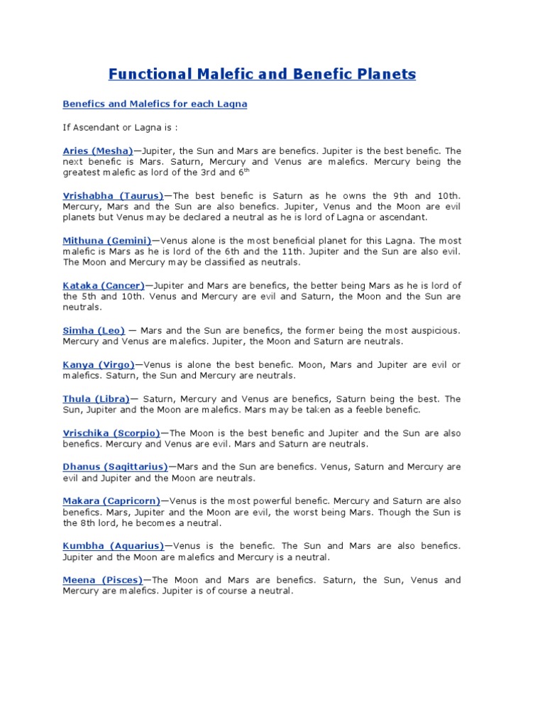 Functional Malefic and Benefic Planets | PDF | Planets In Astrology ...