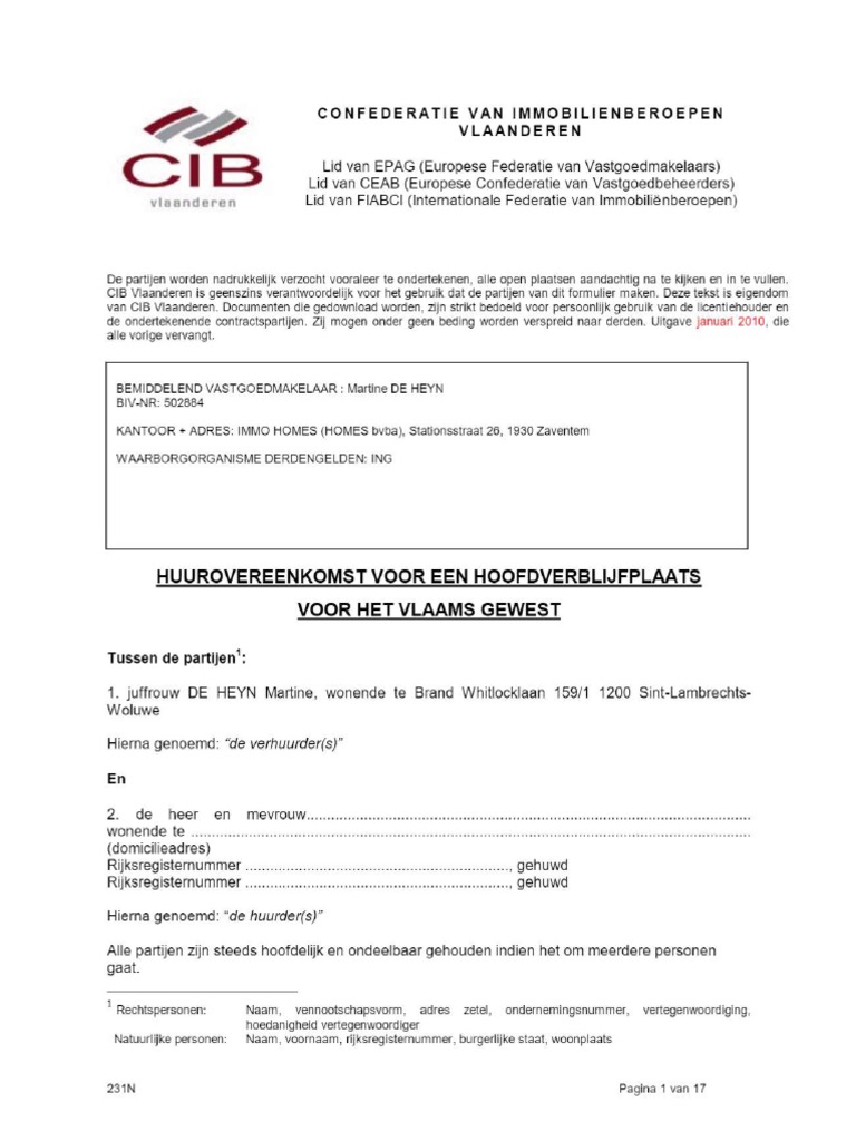 CIB Huurovereenkomst | PDF
