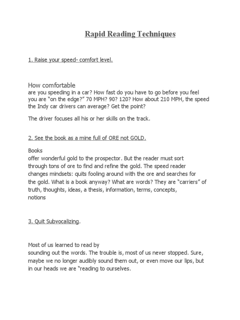 5 Rapid Reading Techniques | PDF | Speed Reading | Cognition