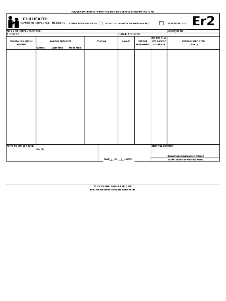 Philhealth: Report of Employee - Members Name of Employer/Firm ...