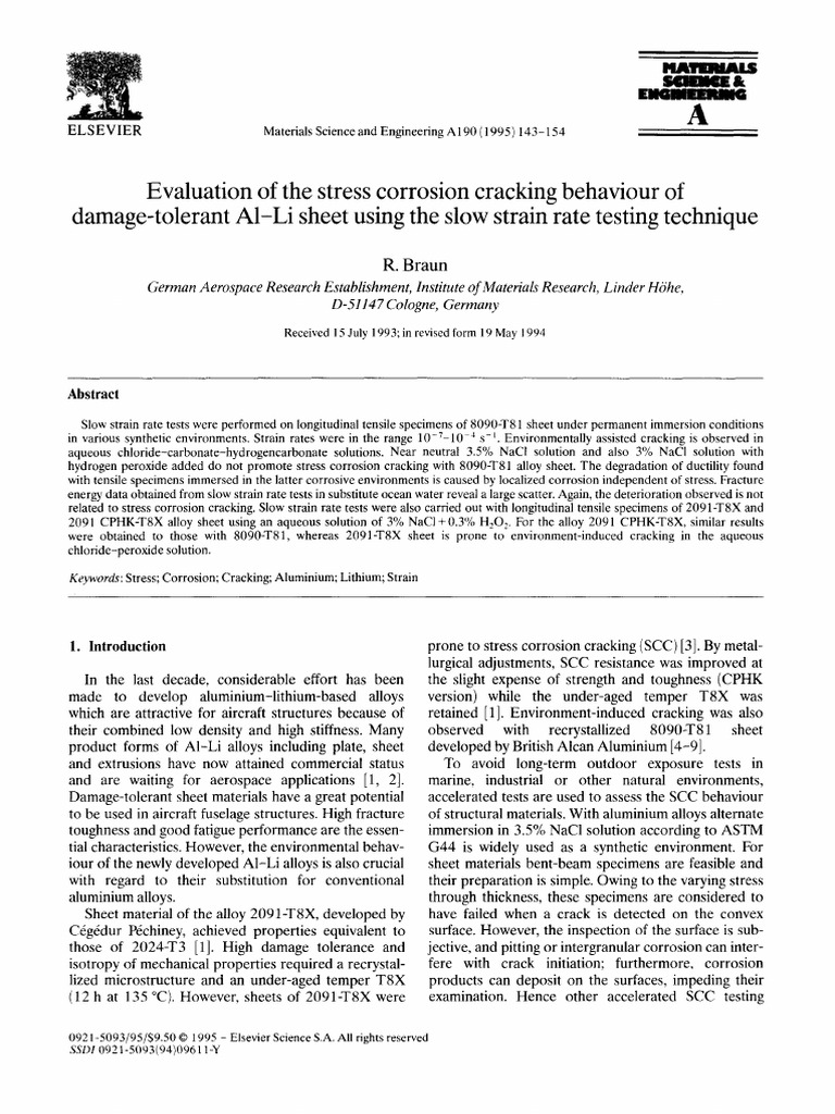 Evaluation of The Stress Corrosion Cracking Behaviour of Damage ...