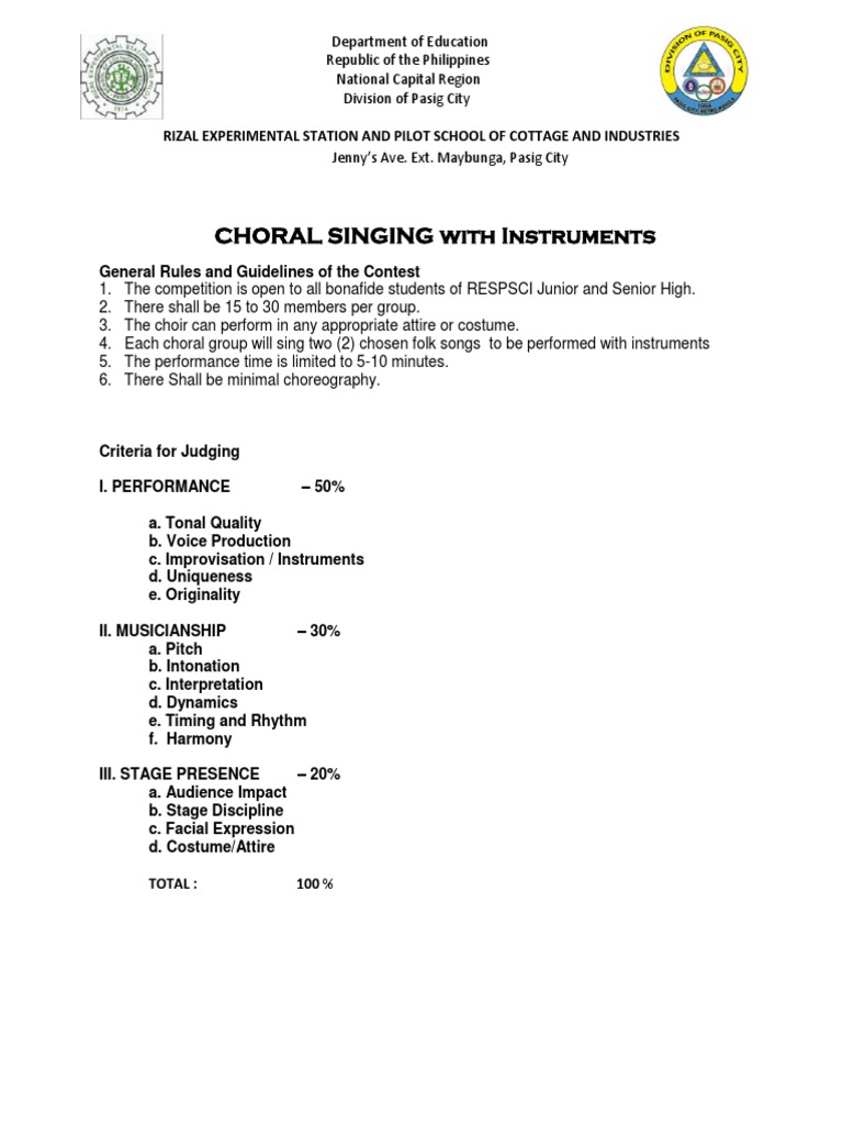 RESPSCI Choral Singing Contest Rules | PDF