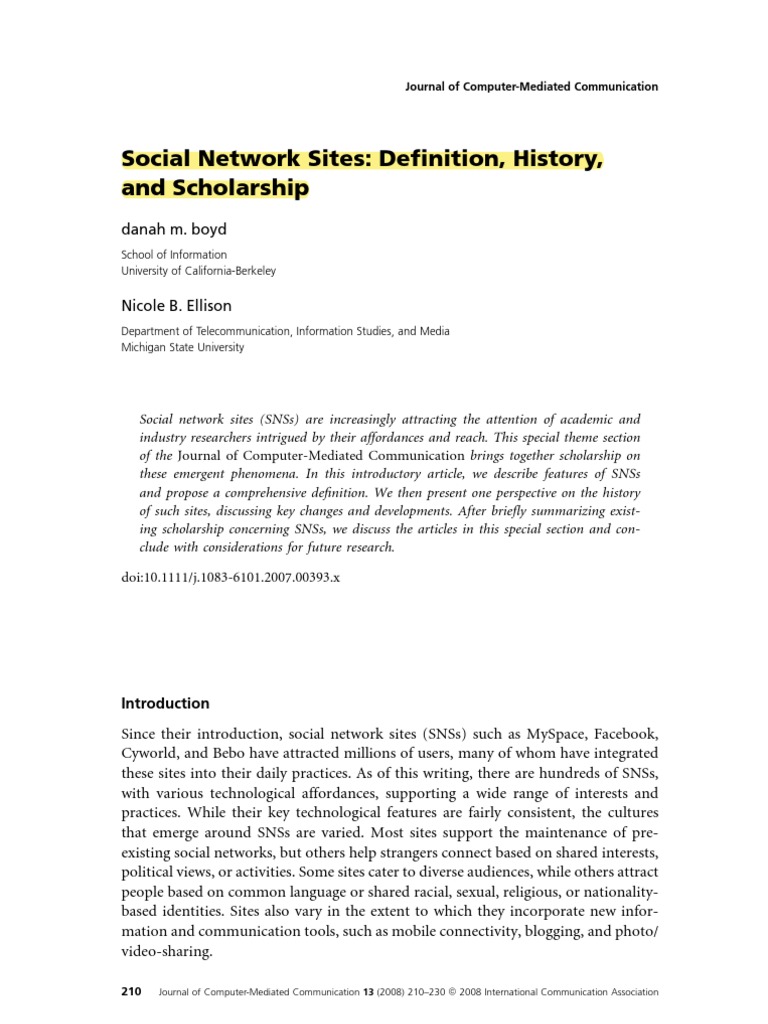 Boyd D & Ellison N_2008 | Social Networking Service | Privacy Boyd D & Ellison N_2008 | Social Networking Service | Privacy