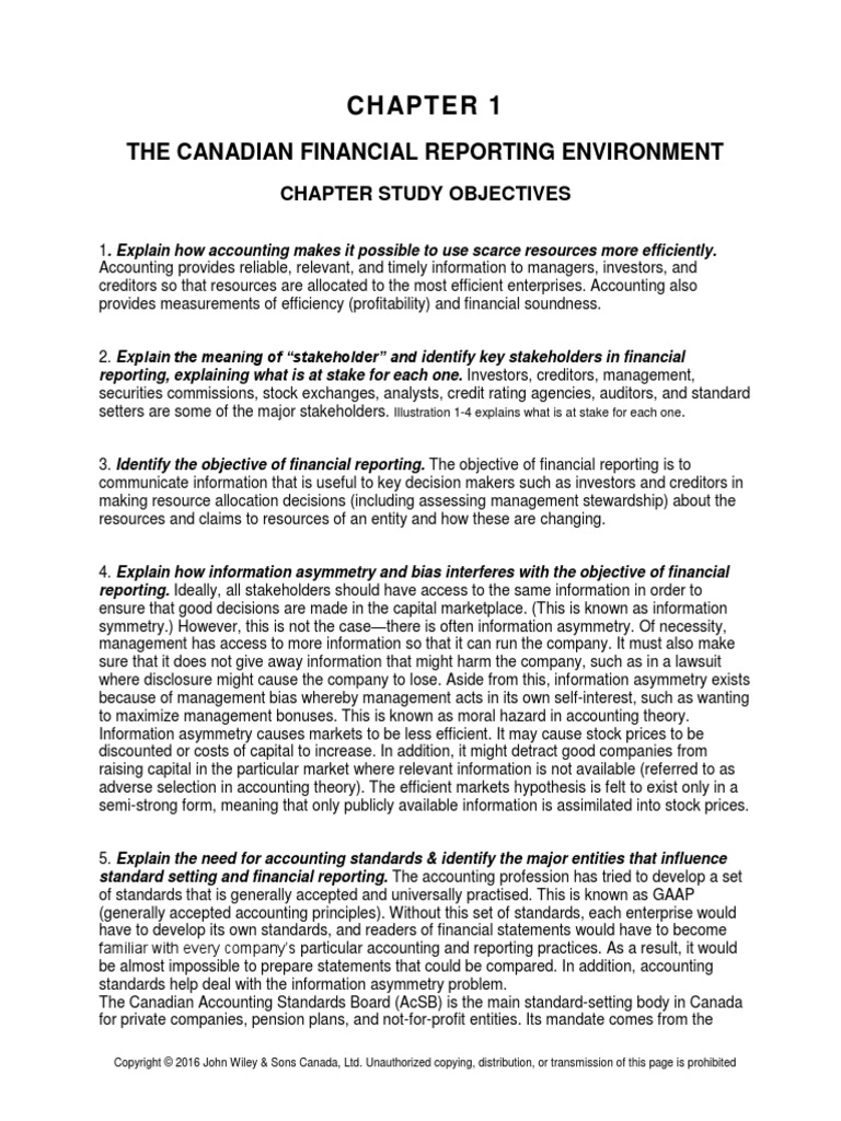 The Canadian Financial Reporting Environment: Chapter Study Objectives ...