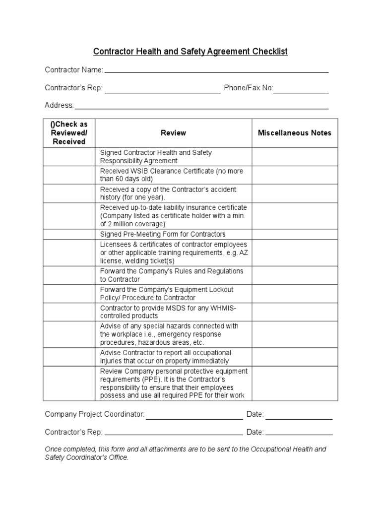 Ensuring Contractor Safety: A Comprehensive Health and Safety Agreement ...