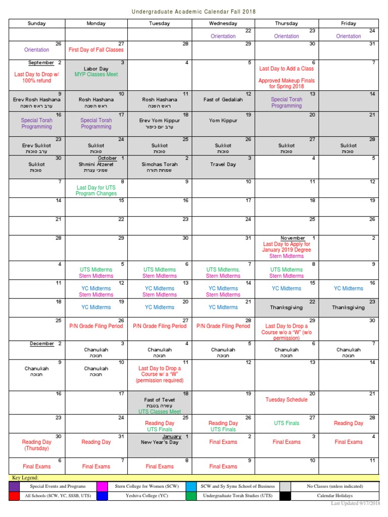 2018-2019 Undergrad Calendar | PDF | Passover | Rosh Hashanah