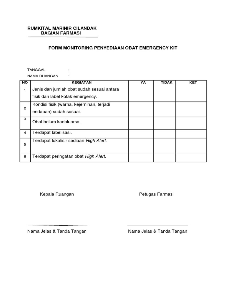Form Monitoring Penyediaan Obat Emergency Kit | PDF