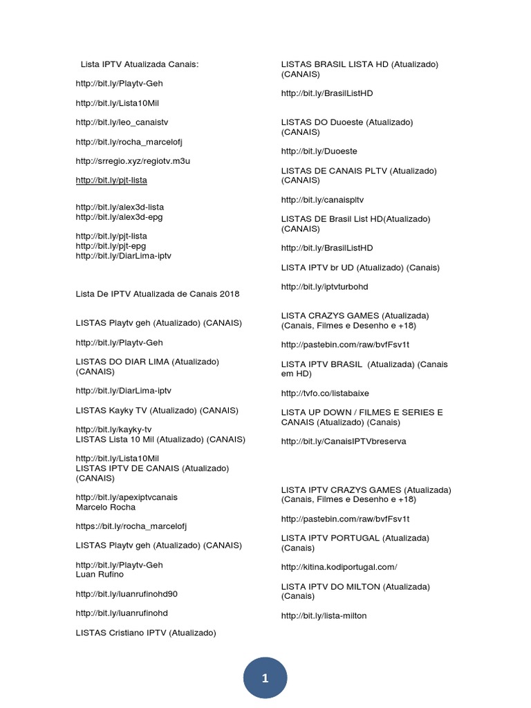 Lista IPTV Atualizada Canais | PDF | Lazer