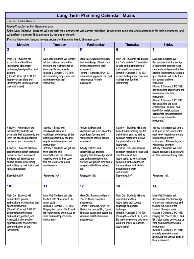 Long Term Planning Calendar 1 | PDF | Brass Instruments | Scale (Music)
