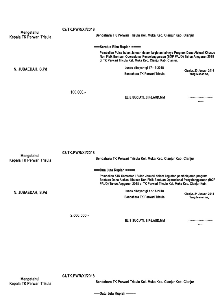 Kwitansi SPJ Bop 2018 | PDF