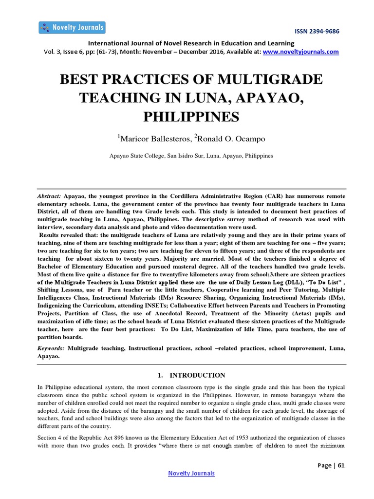 Best Practices of Multigrade-848 | PDF | Teachers | Tutor
