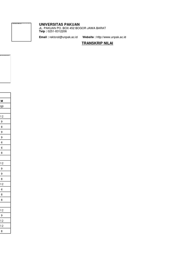 Transkrip Nilai Universitas Pakuan | PDF