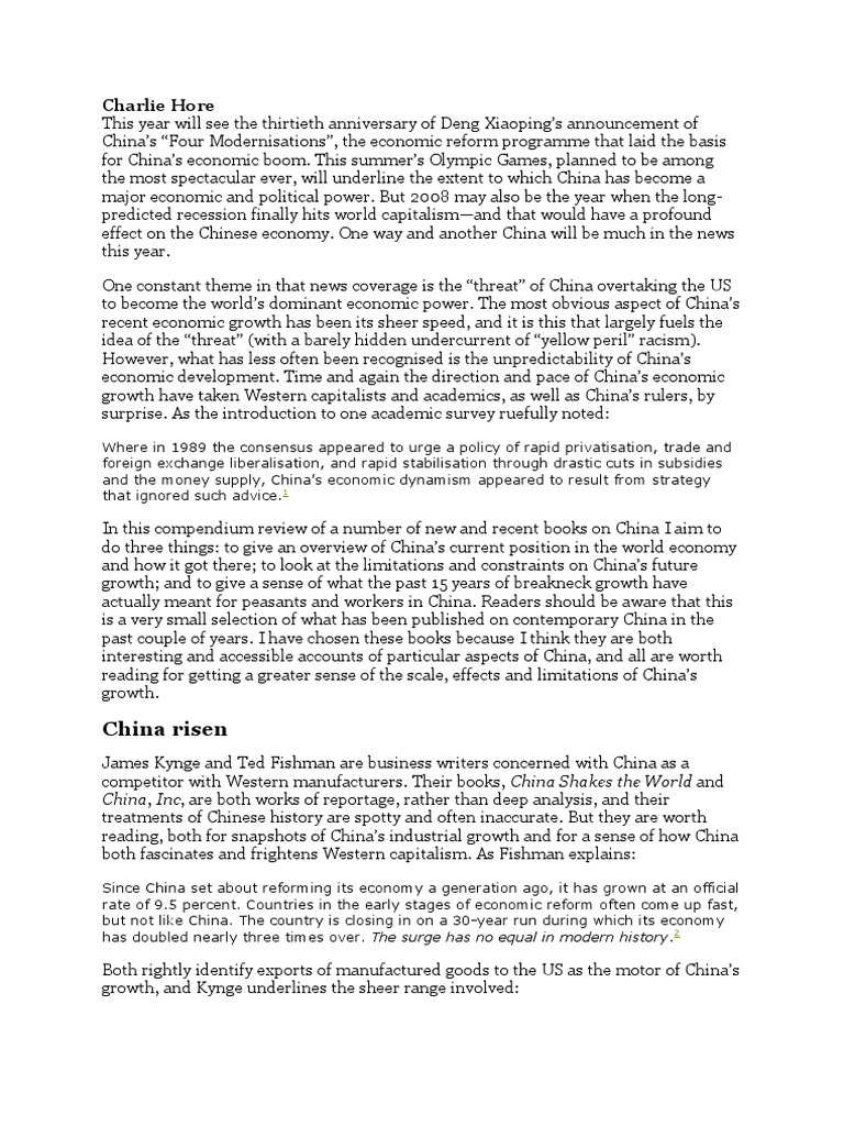 Charlie Hore: China Risen | PDF | Capitalism | China