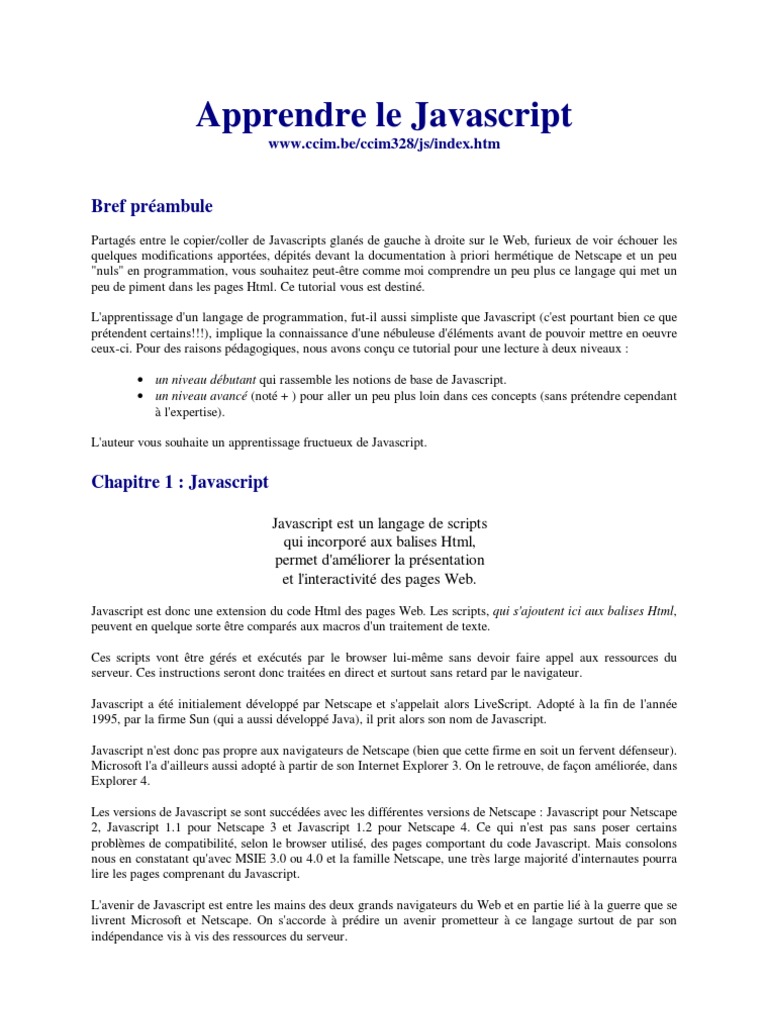 Informatique - FR - Cours de Javascript | PDF | JavaScript | Html