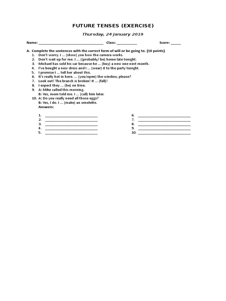 Future Tense Exercise | PDF