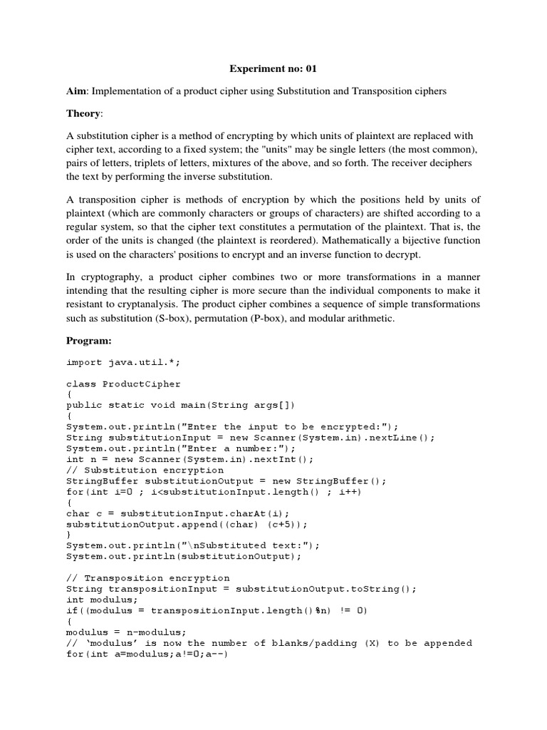 Substitution and Transposition Cipher | PDF | Cipher | Cryptography