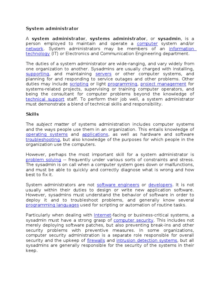 System Administrator | PDF | System Administrator | Information And ...